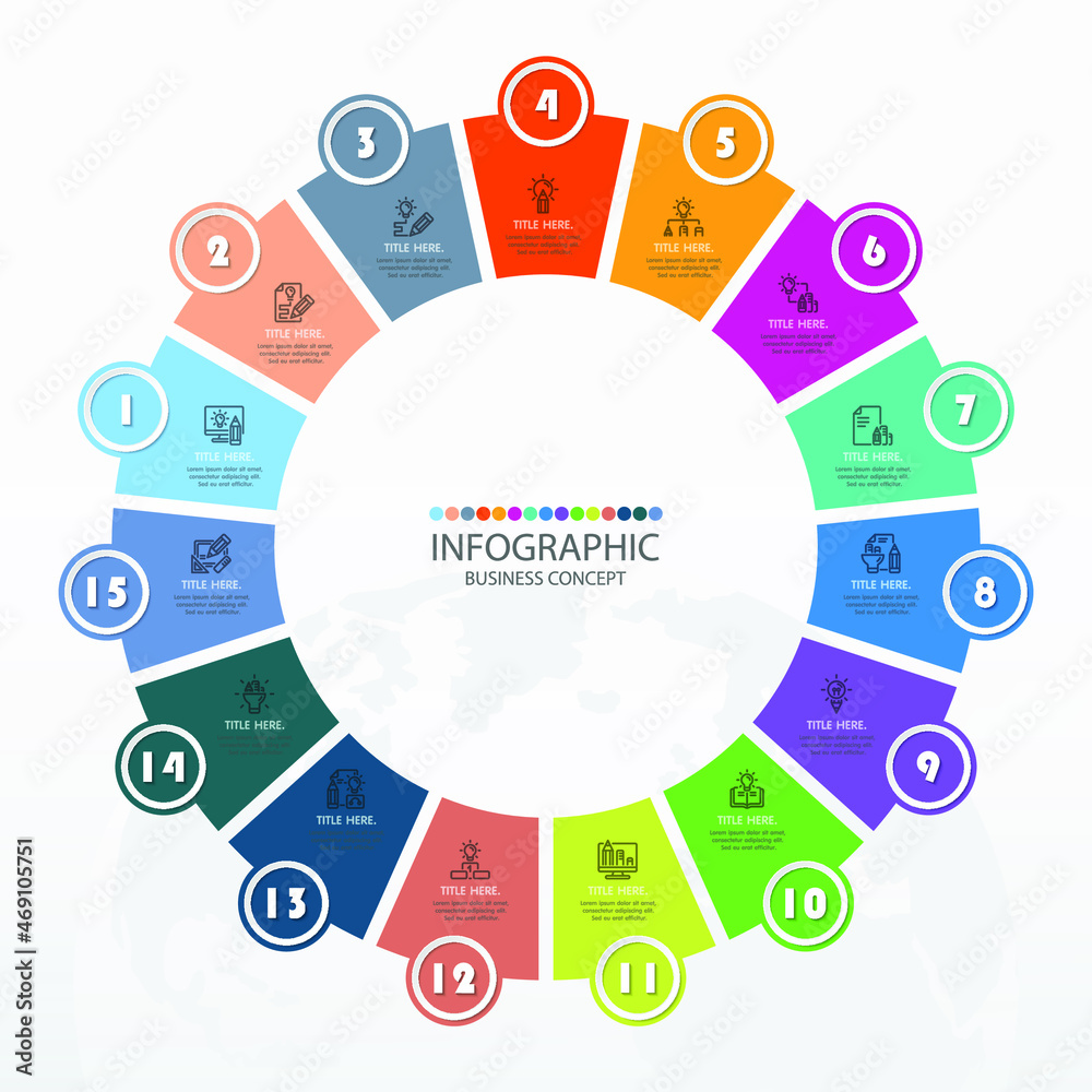 Basic circle infographic template with 15 steps, process or options ...