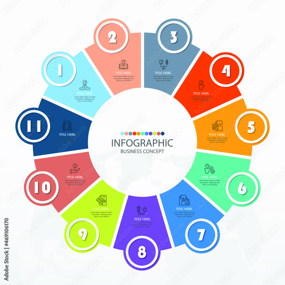 Basic circle infographic template with 11 steps, process or options ...