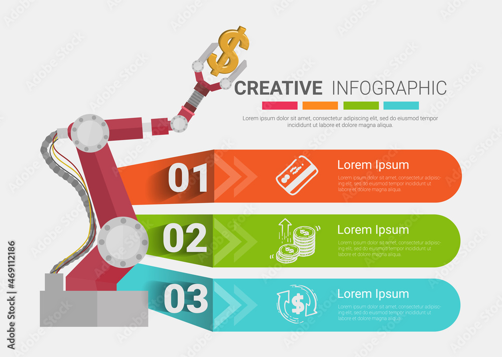 Robotic arm Infographic 3 Steps for manufacturing technology industry ...
