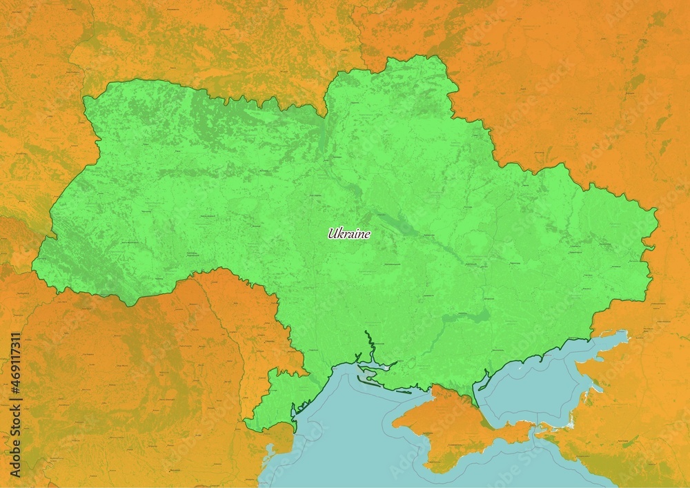 Ukraine map showing country highlighted in green color with rest of ...