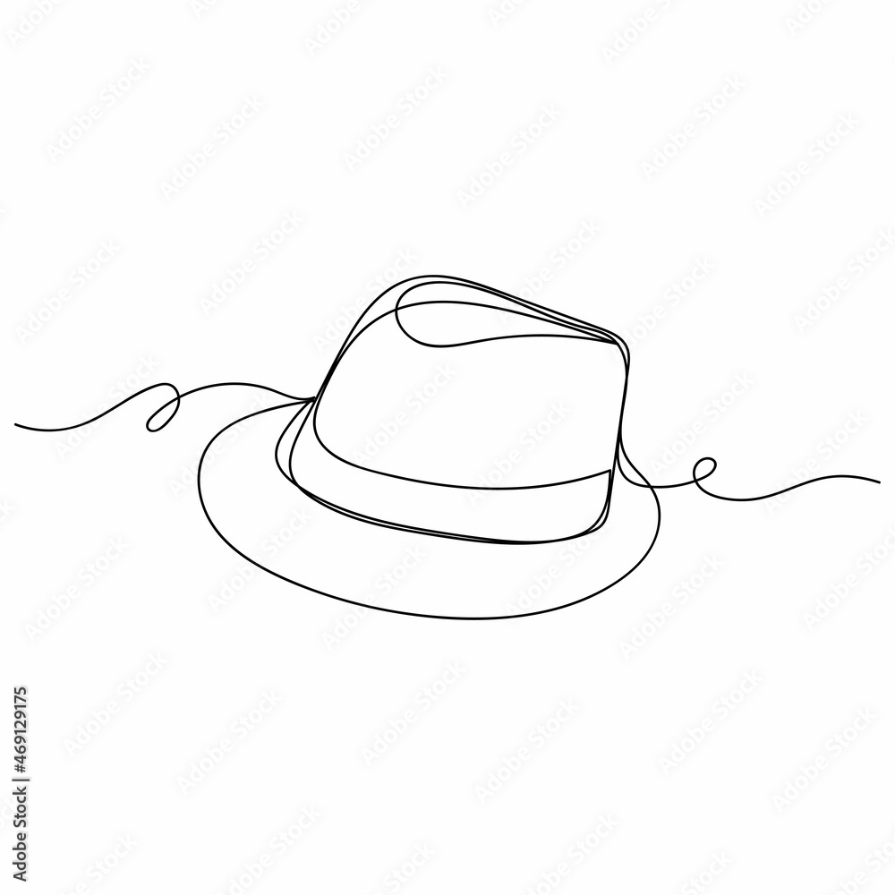 Vector continuous one single line drawing icon of hat in silhouette on ...