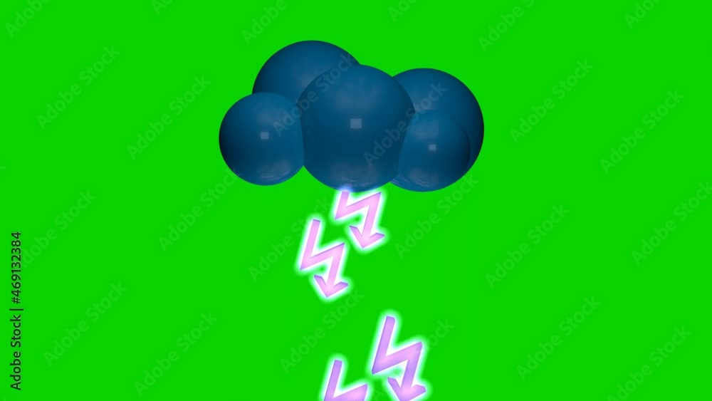 Thunderstorm weather icon. 3D animation. Chroma key, green screen ...