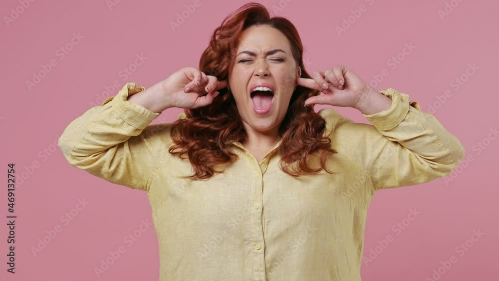 Displeased irritated angry young ginger chubby overweight woman 20s ...