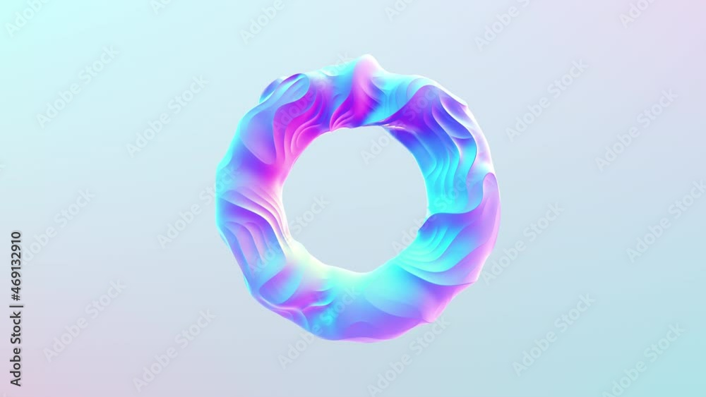 3D torus shape in holographic colors with ripples and waves ...