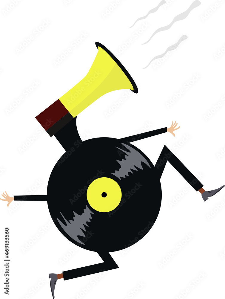 Cartoon running vinyl illustration. Comic long-playing record with ...