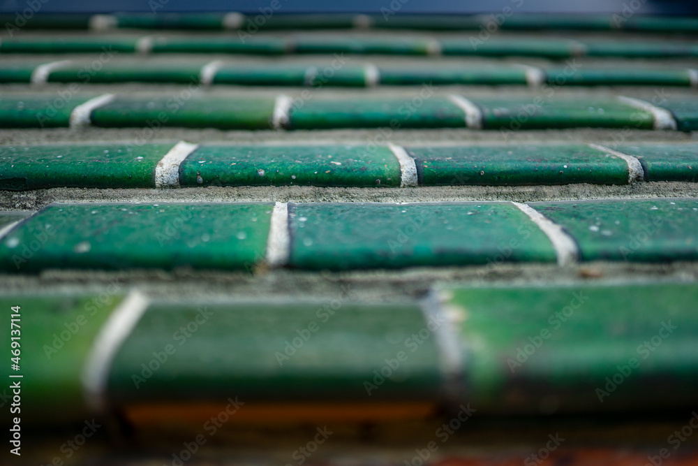 old buildings, green tiles, clinker brick, pattern, construction ...