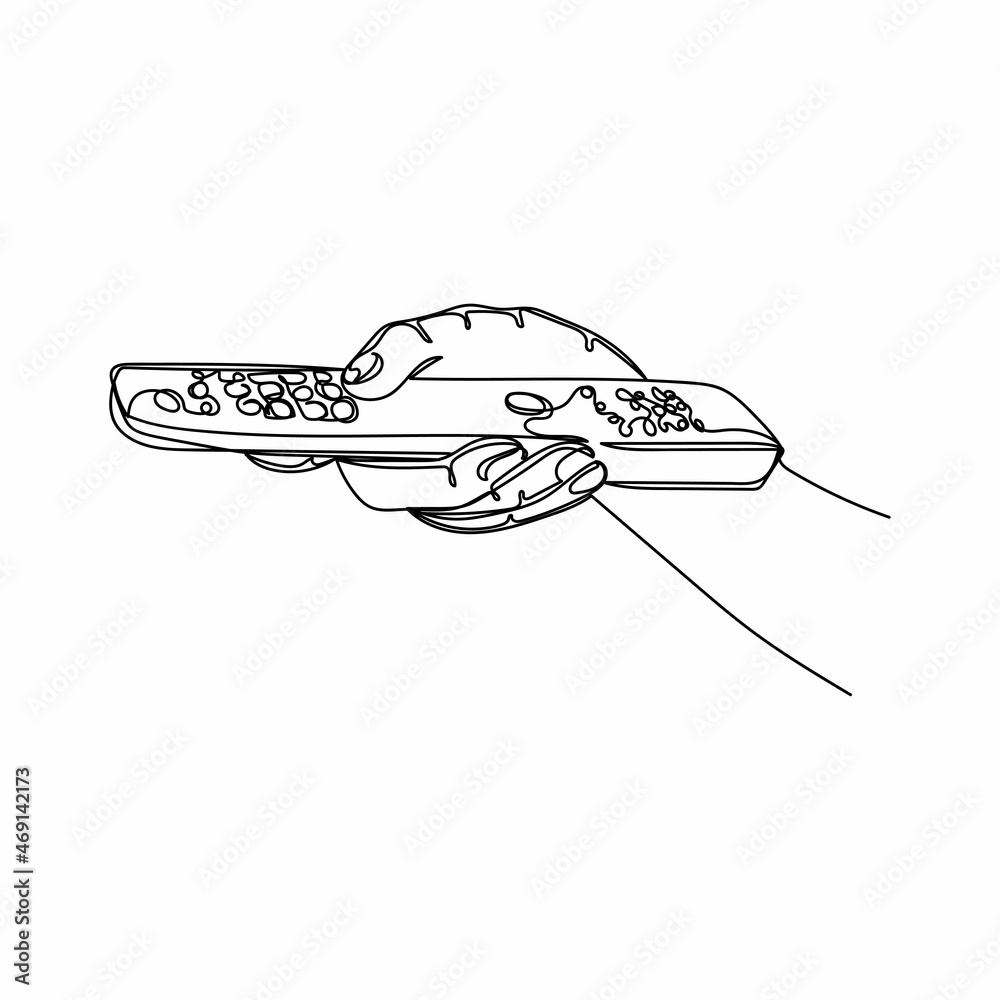 Vector continuous one single line drawing icon of hand hold tv remote ...