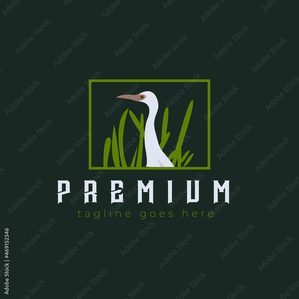 Egret logo design with Natural view and frame, Minimal Buke logo design ...