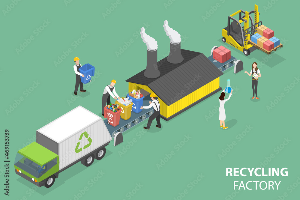 3D Isometric Flat Vector Conceptual Illustration of Recycling Factory ...