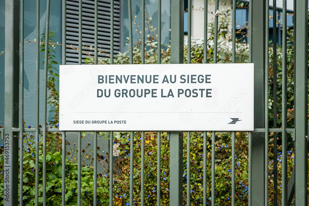 "welcome to the head office of the La Poste group" french sign at the ...