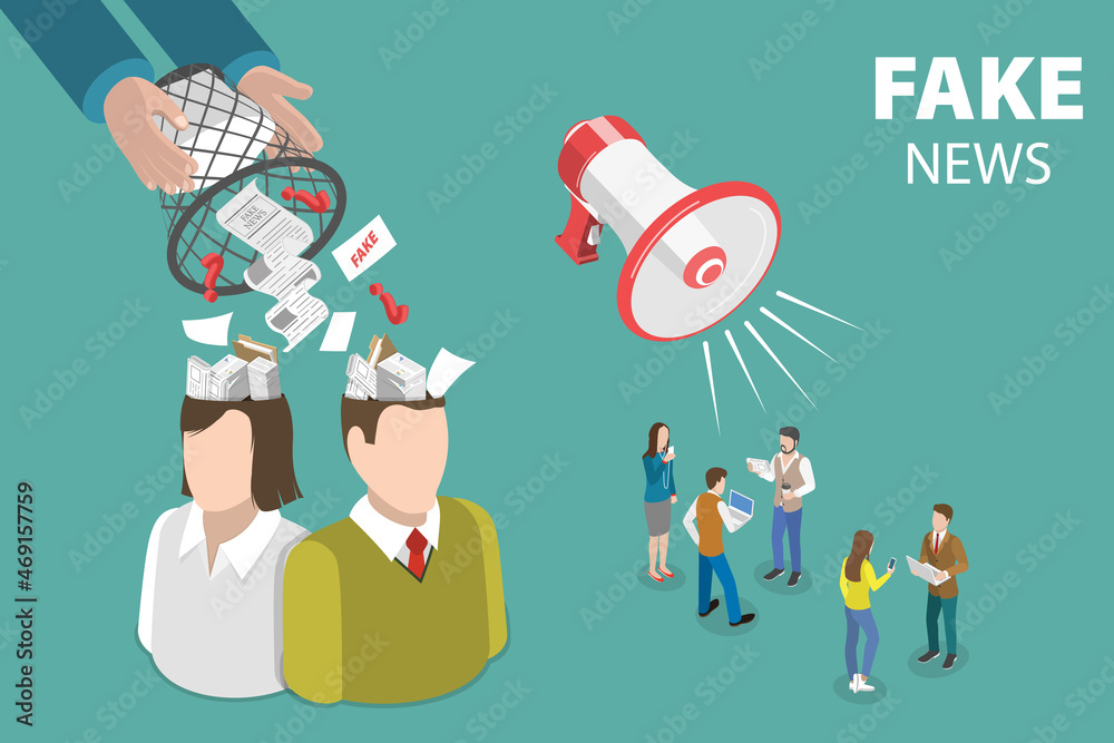 3D Isometric Flat Vector Conceptual Illustration of Fake News ...