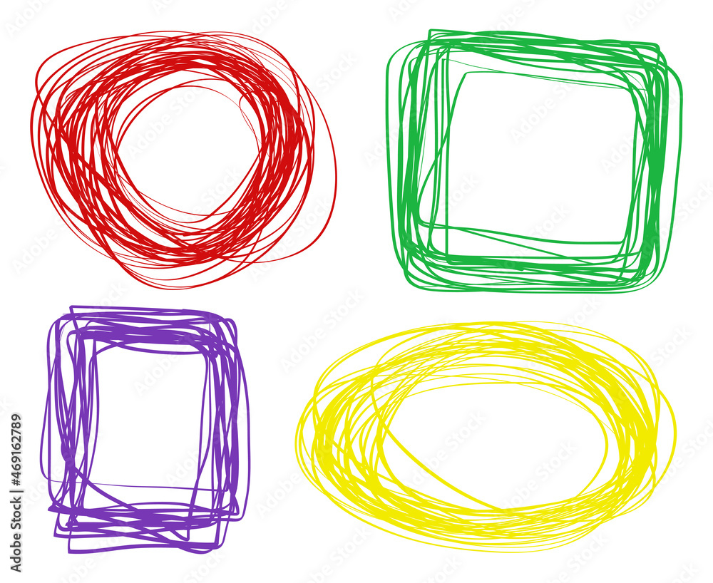 Chaotic geometric frames on white. Colored abstract tangled borders ...