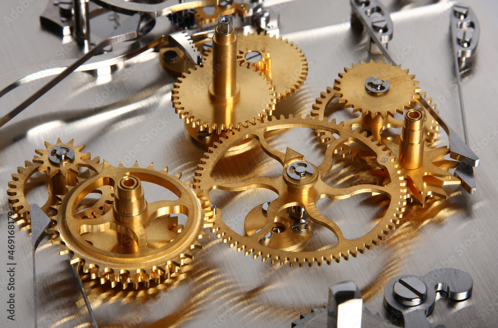 Details of the mechanism of a mechanical clock Stock Photo | Adobe Stock