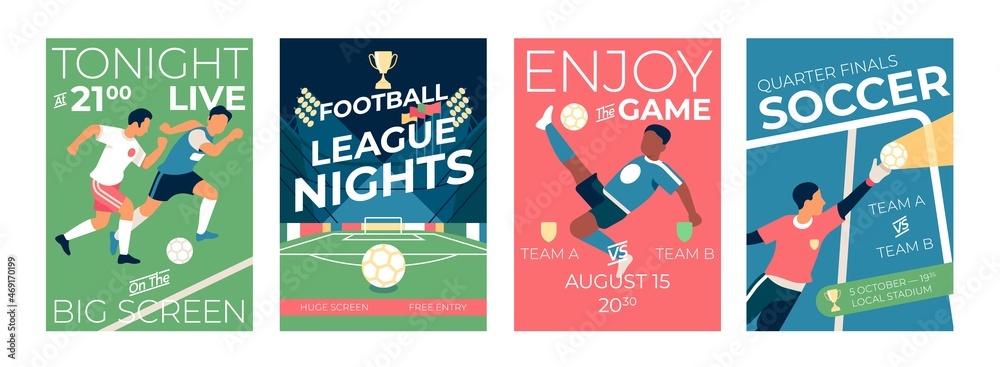 Soccer players cards. Football game posters. Sports teams compete ...