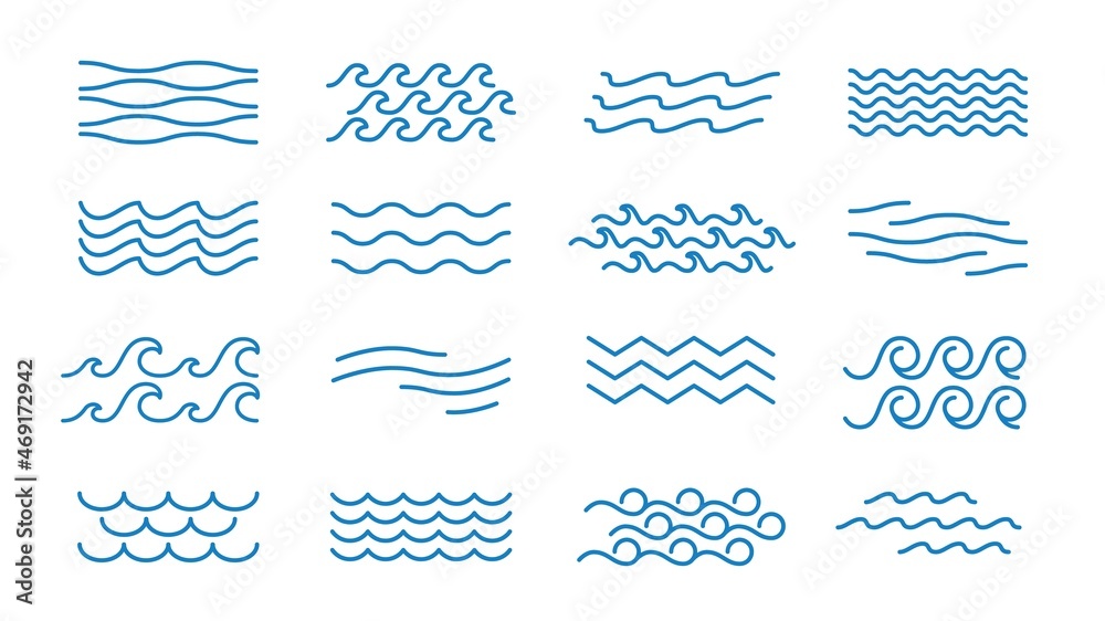 Wavy lines. Simple curves. Water surfaces signs. Stripes and strokes ...