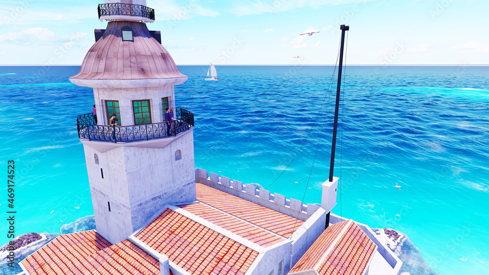 Istanbul, Bosphorus, Uskudar. Ancient lighthouse of the Ottoman period ...