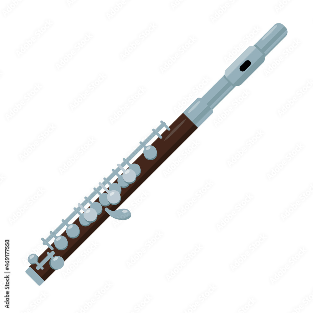 Flute piccolo. Wooden small flute icon. Wind musical instrument. Stock ...