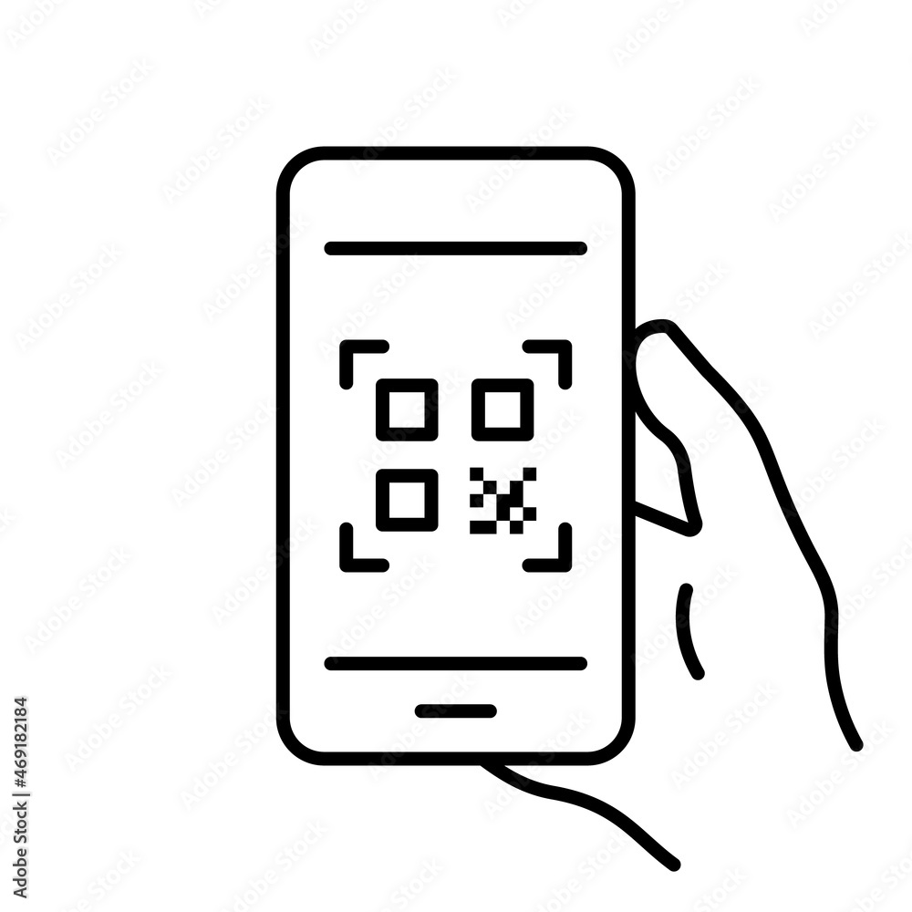 Mobile Phone with QR Code Line Icon. Smartphone in Hand Scanning ...