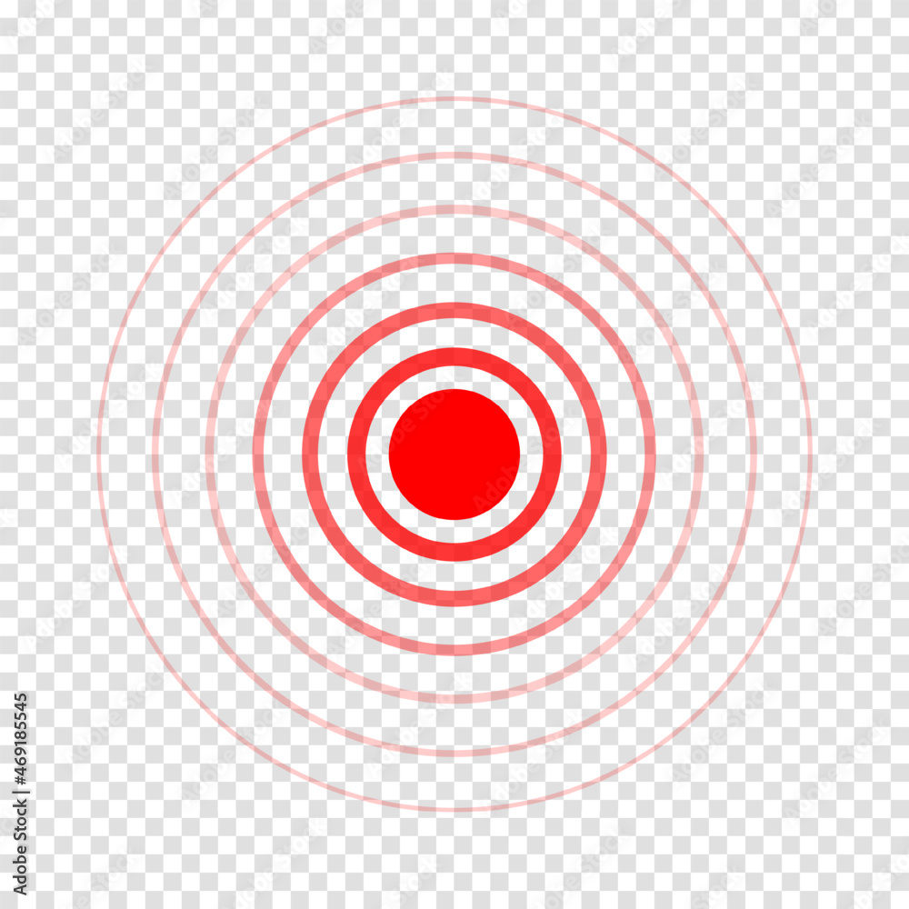 Pain point icon. Red hurt symbol. Concentric ache localization sign ...