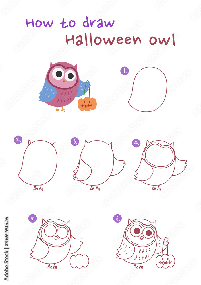 How to draw Halloween owl vector illustration. Draw a Halloween owl ...
