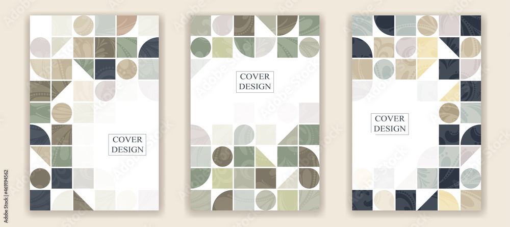 Abstract cover collection with geometric shapes and botanical pattern ...
