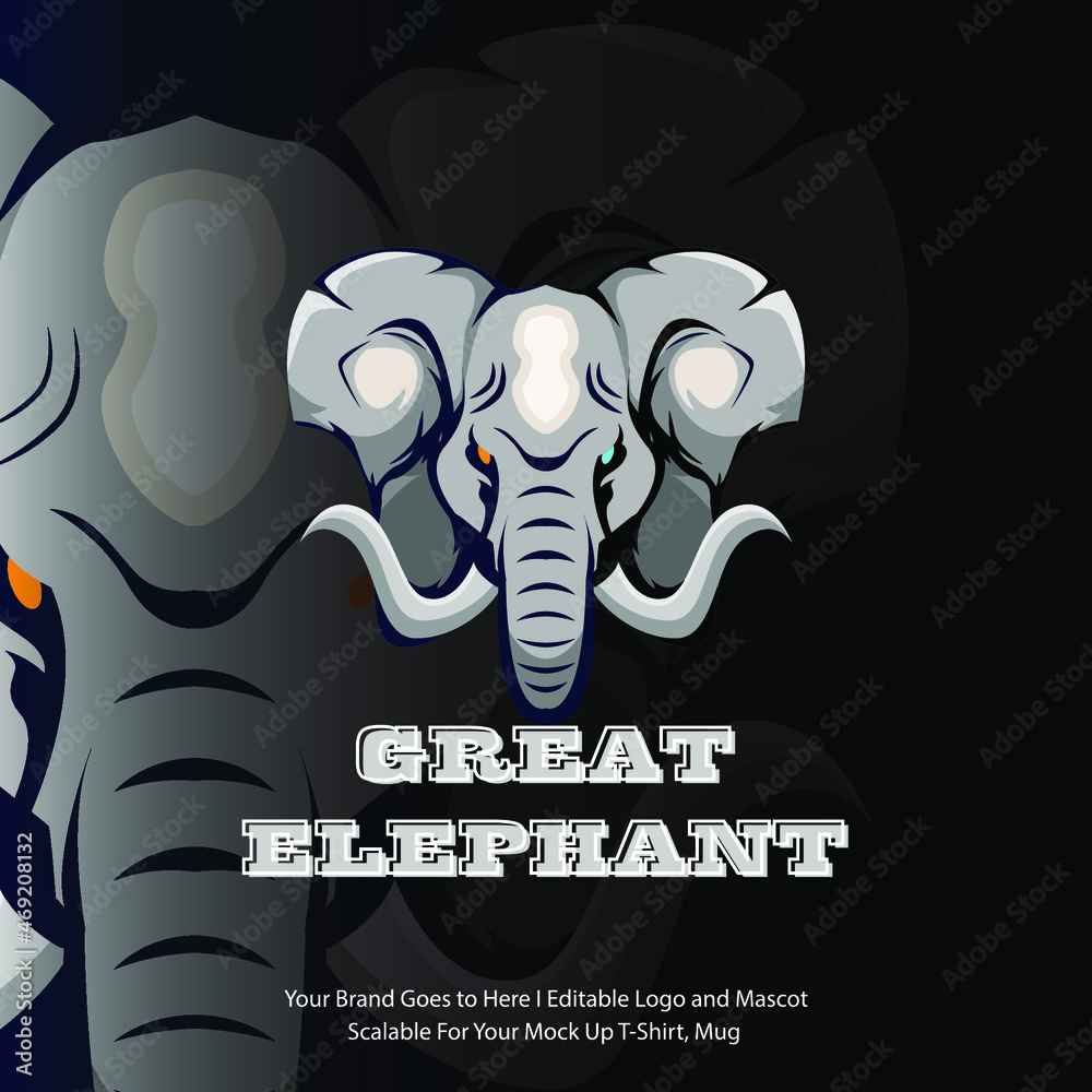 Big elephant head logo with long tusks. Big animal logo. Elephant ...