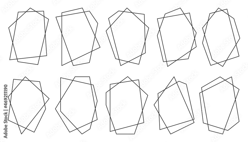 Frame polygonal minimal geometric black line set. Simple empty blank ...