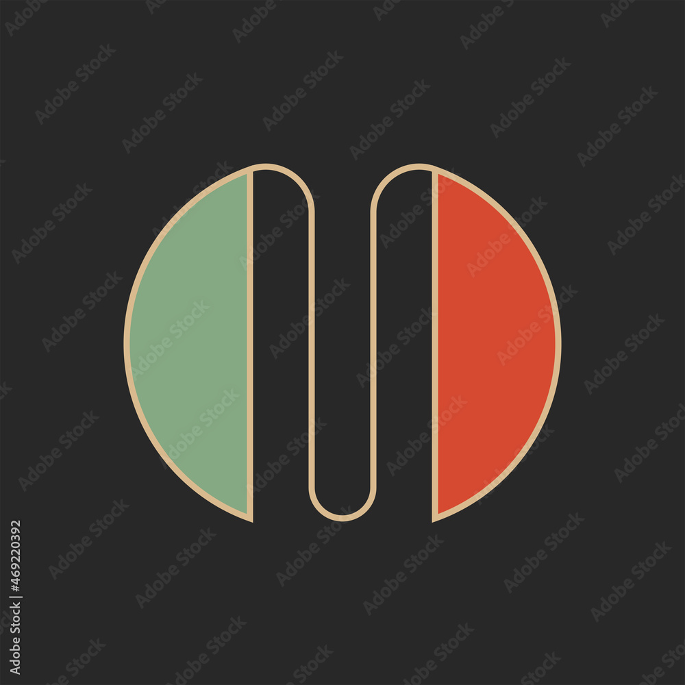 Creative bold letter M logo mockup retro font rounded shape, 60s ...