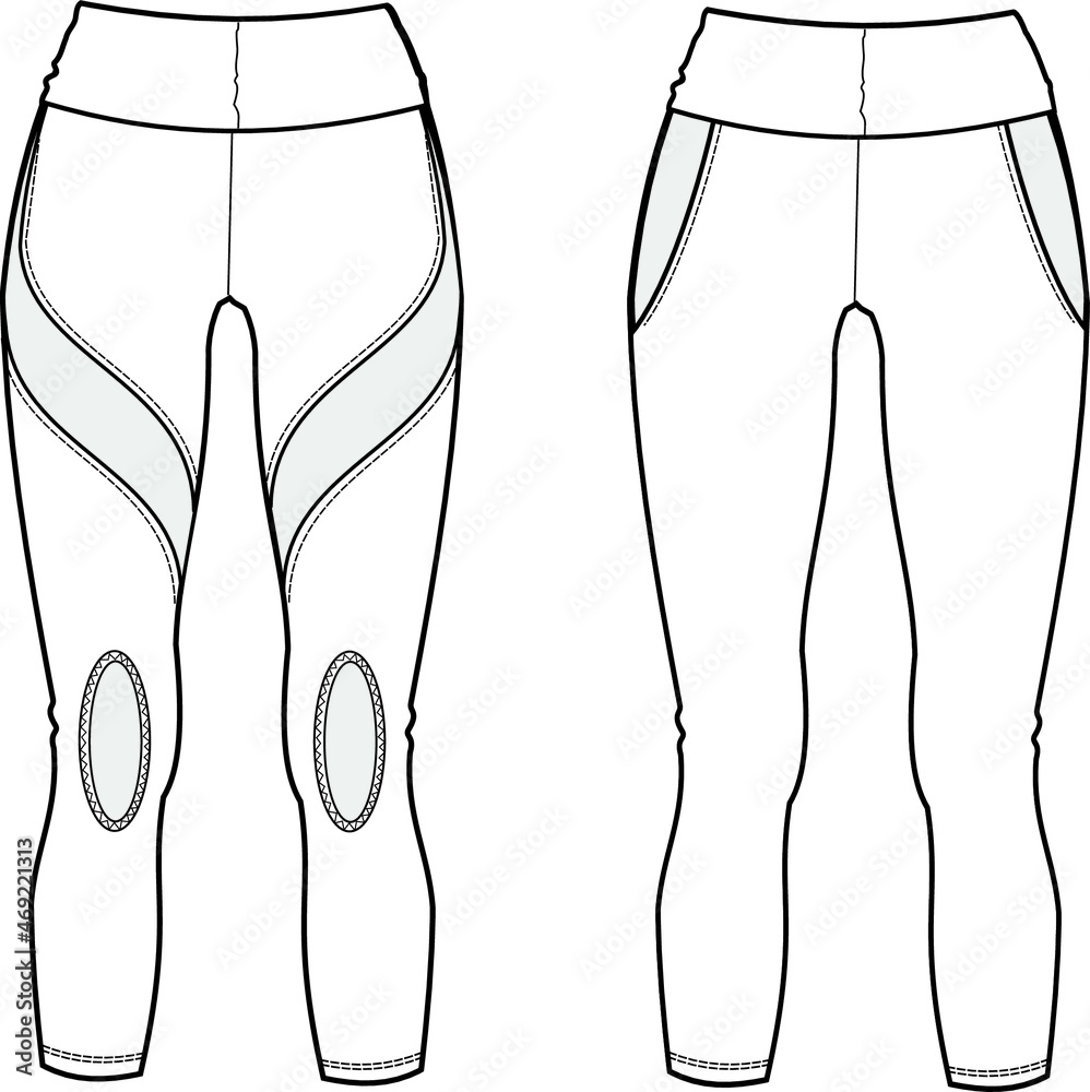 women sport capri pant flat sketch vector illustration front back view ...