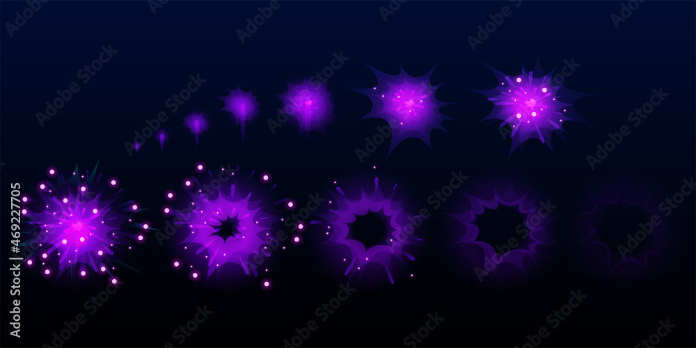 Game purple fireworks explode effect burst sprites for animation. User ...