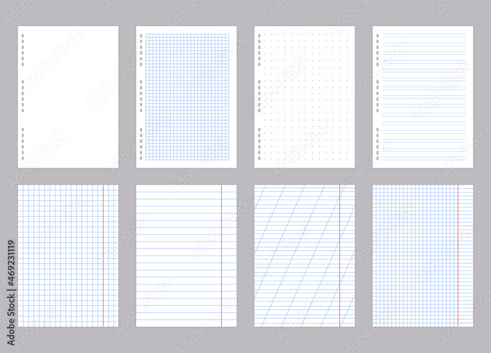 Lined paper sheet. Realistic empty school notebook page with lines ...