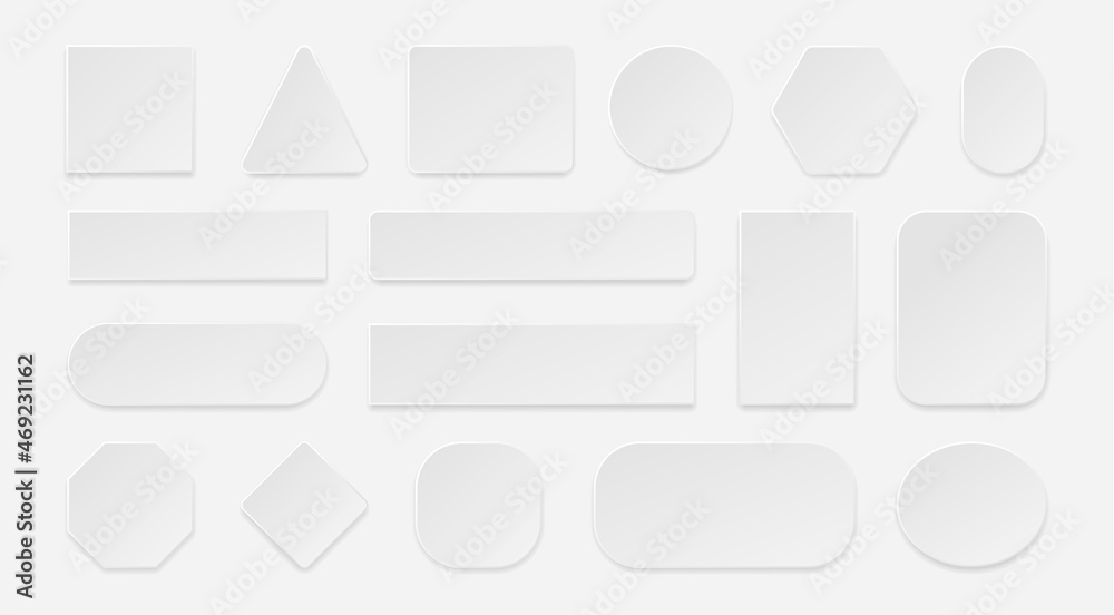 White 3D button. Realistic square rectangular and round empty web ...
