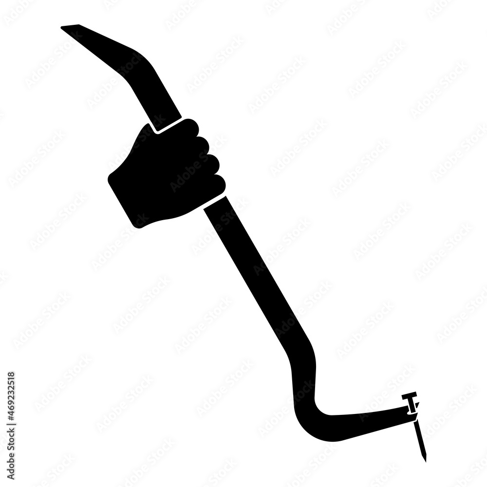 Crowbar tool in hand remove nail holder pulls icon black color vector ...
