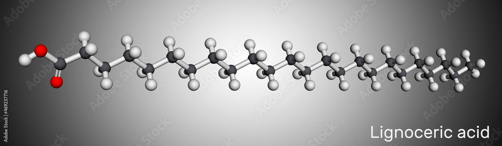 Lignoceric acid, tetracosanoic acid, saturated fatty acid molecule ...