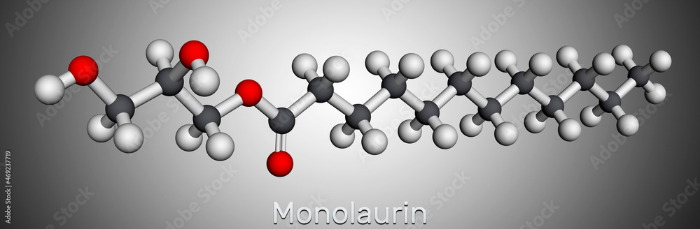Monolaurin, glycerol monolaurate, glyceryl laurate molecule. It is ...
