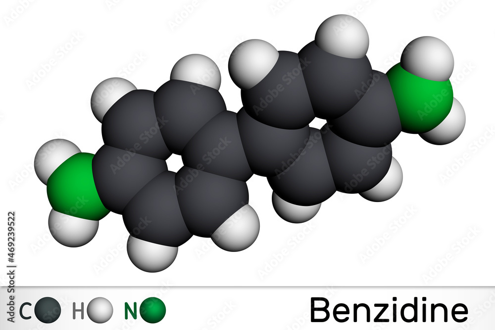Benzidine molecule. It is aromatic amine, used for the detection of ...