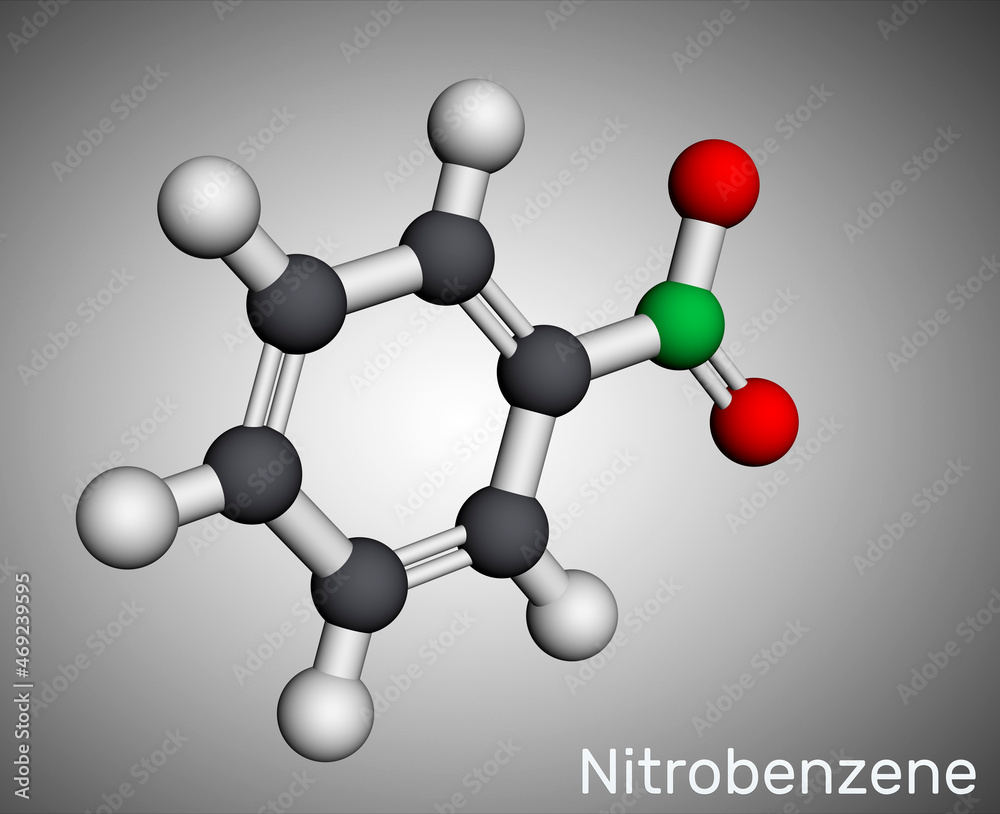 Nitrobenzene molecule. It is used in the manufacture of aniline, dyes ...