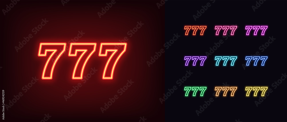 Outline neon 777 icon. Glowing neon 777 sign, lucky number pictogram in ...