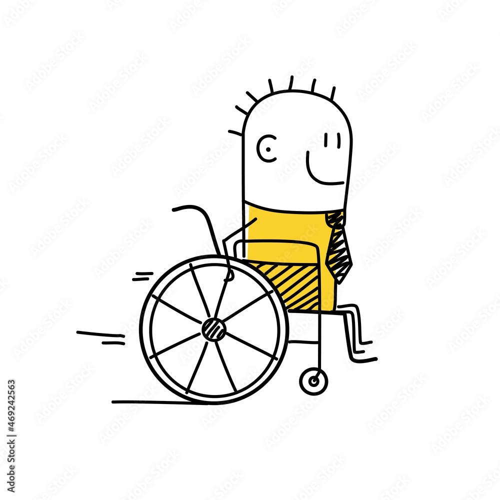 Stick figure man drives a wheelchair. Stock Vector | Adobe Stock