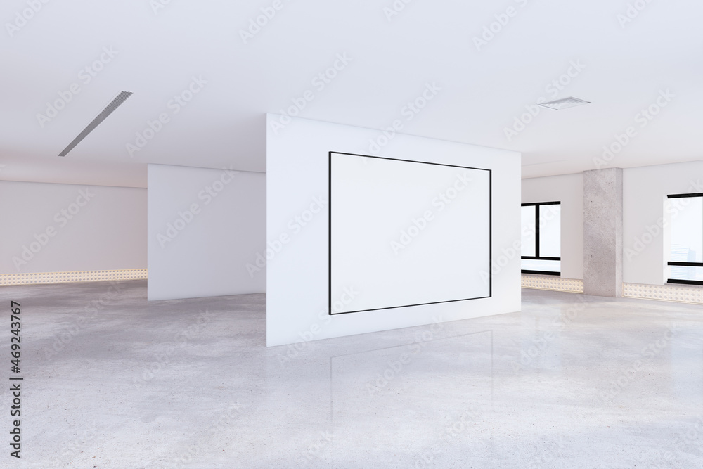 Contemporary white exhibition hall interior with mock up poster place ...