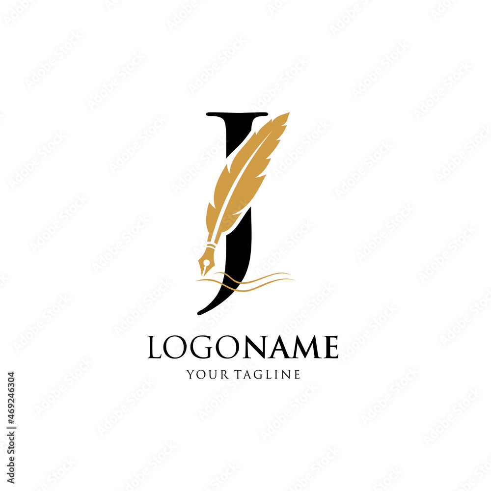 Letter J Feather Pen Logo Design Vector Icon Graphic Emblem ...