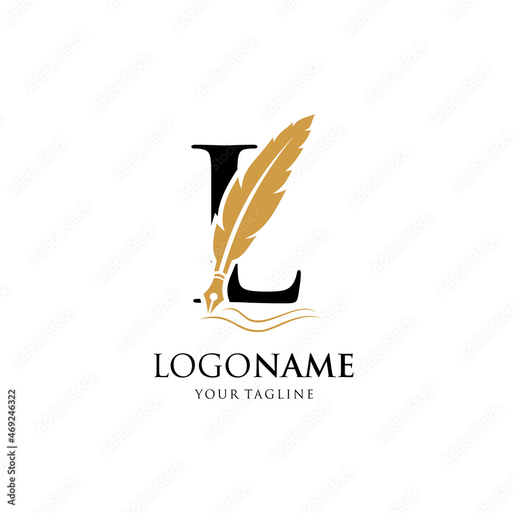 Letter L Feather Pen Logo Design Vector Icon Graphic Emblem ...