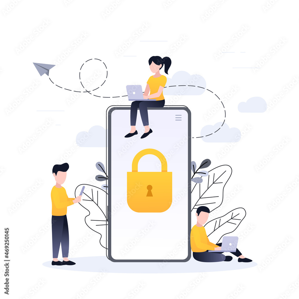 Protection of mobile data and personal information, hands holding ...