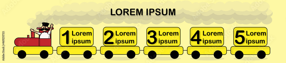 5 steps in the form of a train infographic. cartoon infographic. Cute ...