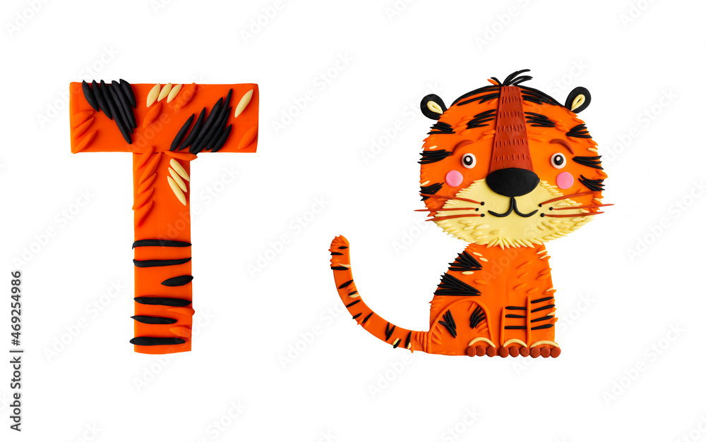 Cute cartoon clay plasticine tiger animal illustration with 3d effect ...