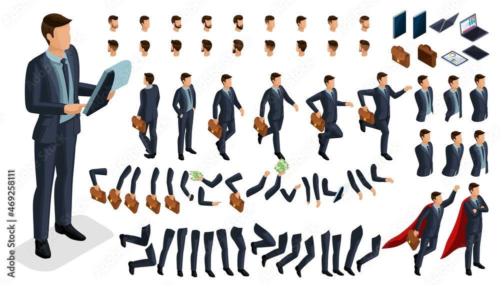 Large isometric Set of gestures of hands and feet of men, 3D character ...