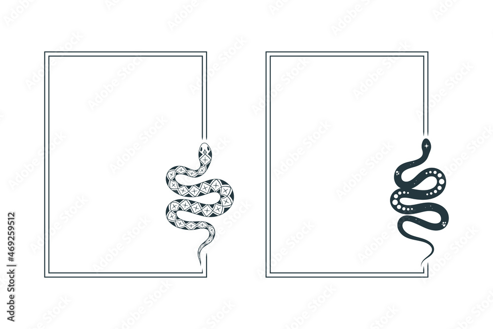 Set of rectangular frames with celestial snakes. Spiritual borders for ...