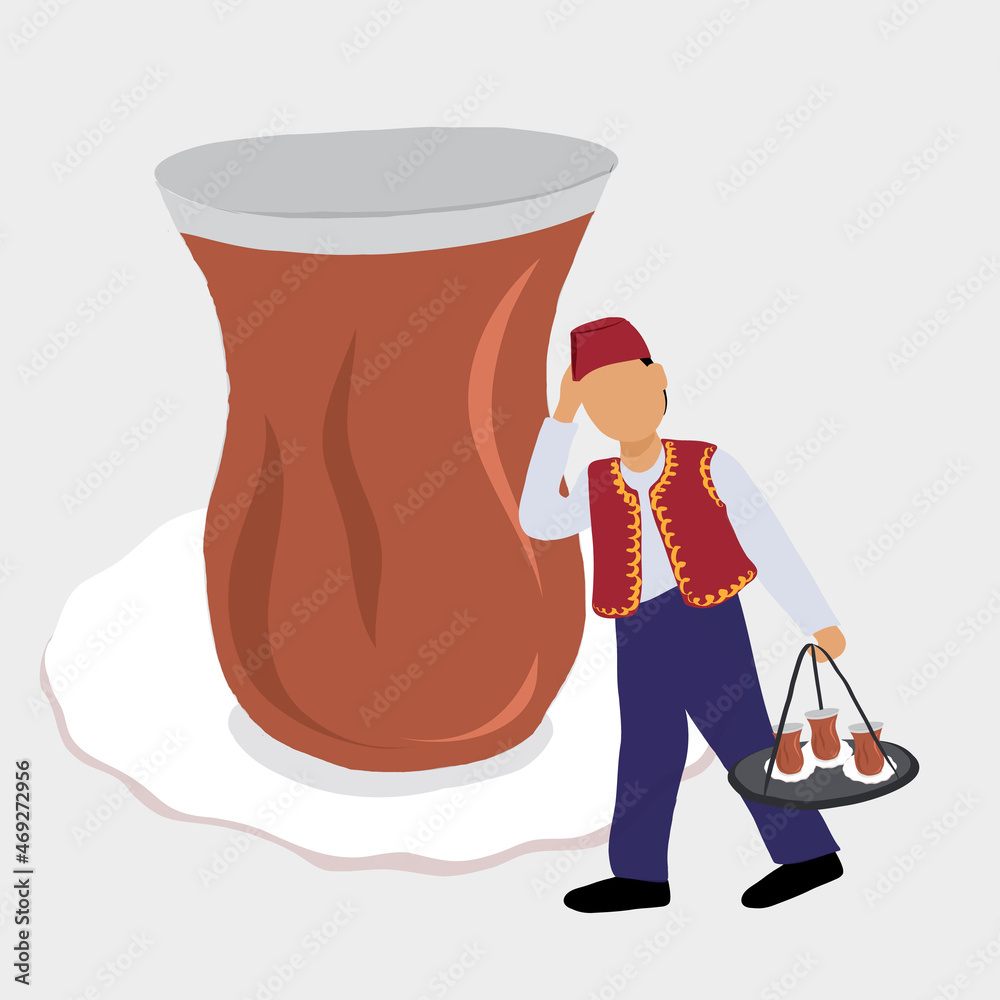 Tea delivery man. a waiter in traditional dress carries a tray with ...