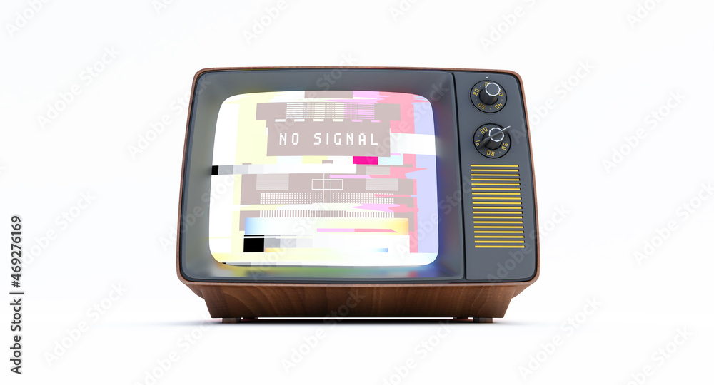 Retro vintage tv isolated on white background, 3d render of wooden old ...