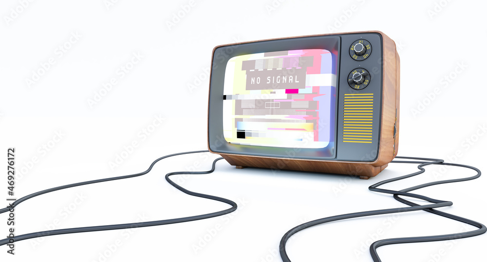 Retro vintage tv isolated on white background, 3d render of wooden old ...